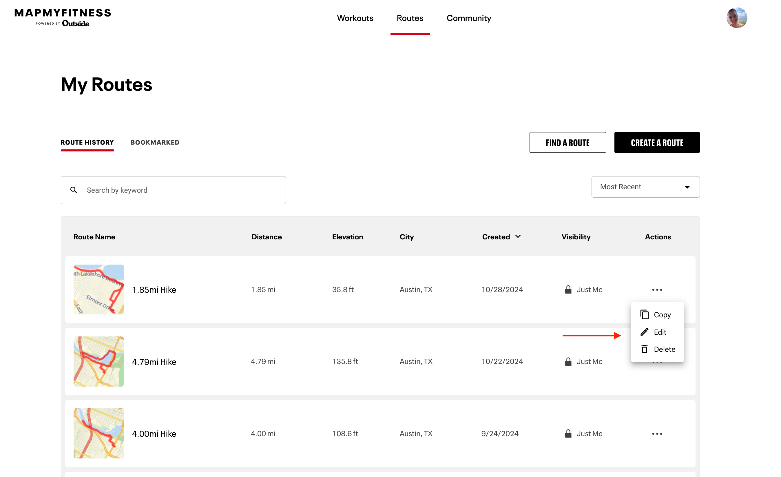 Edit or Delete a Route – MapMyFitness